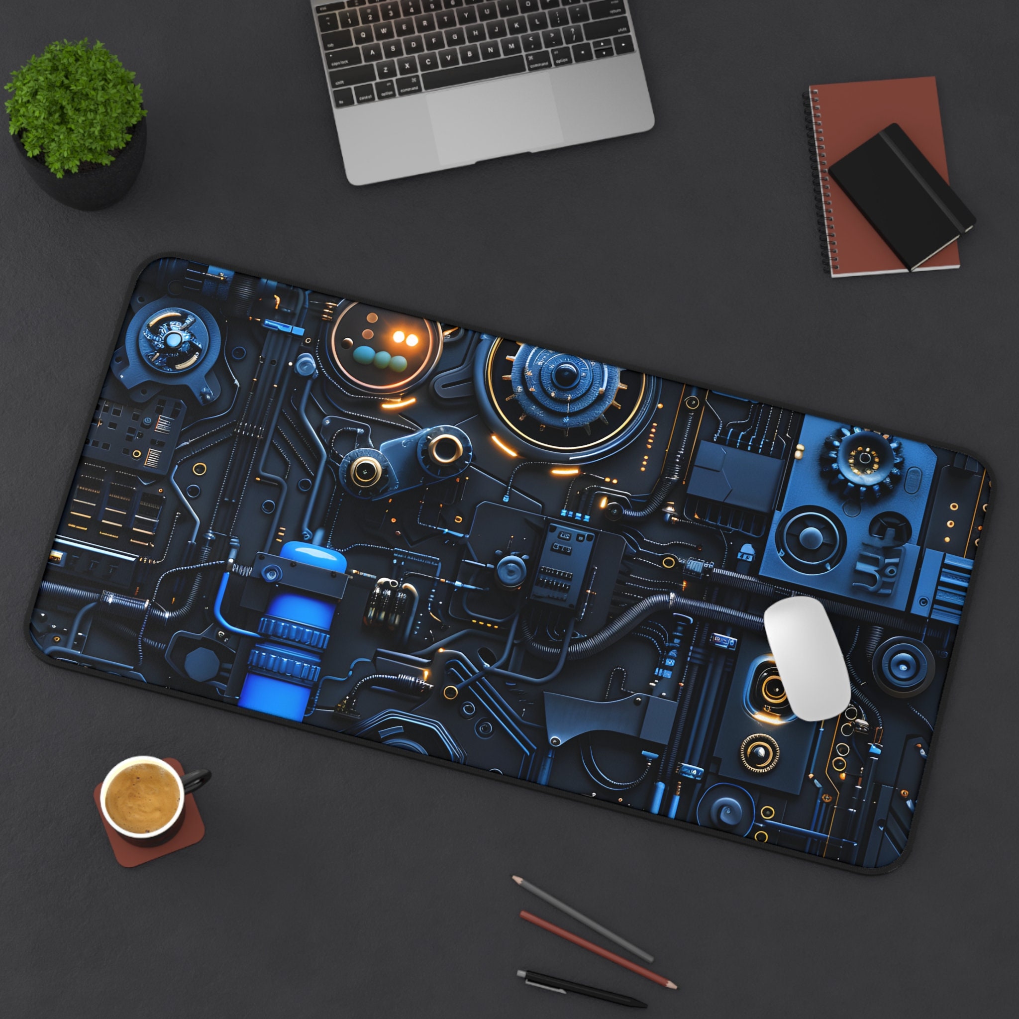 Black and Blue Mechanical Circuit Board Desk Mat Neoprene Anti-slip ...
