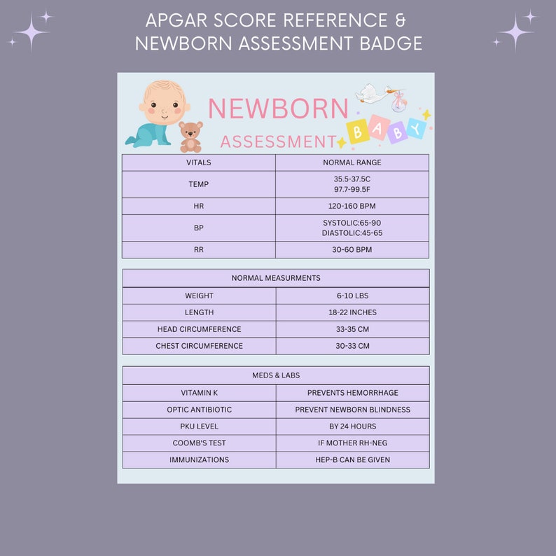APGAR Score Reference & Newborn Assessment Badge Buddy Card - Etsy