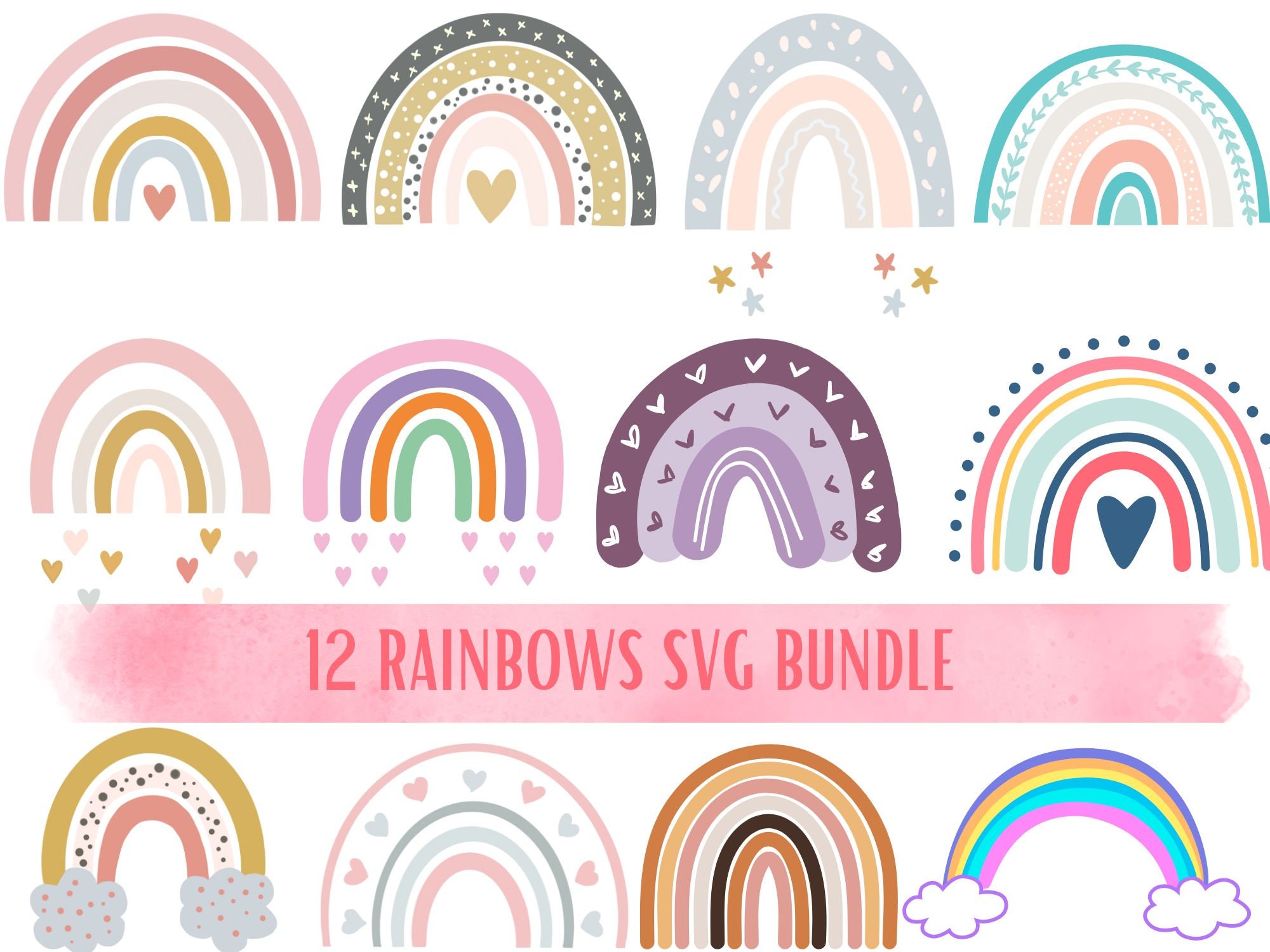 Rainbow SVG, Baby Rainbow SVG Bundle, Pastel Rainbow Svg, Rainbow ...