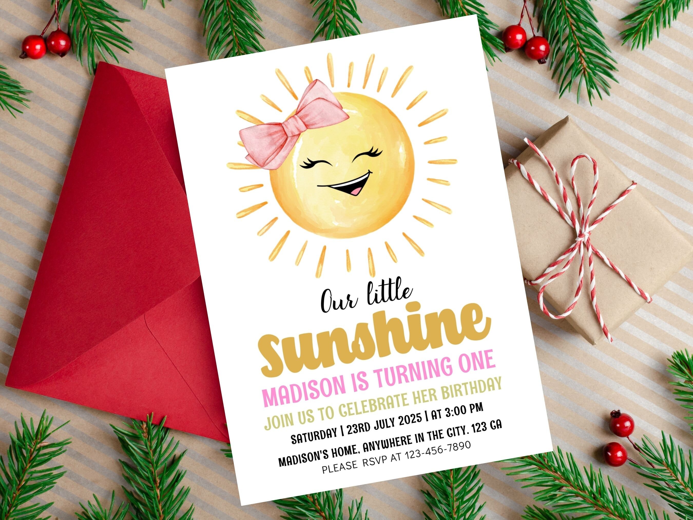 Editable Sunshine Birthday Invitation Template, Our Little Sunshine ...