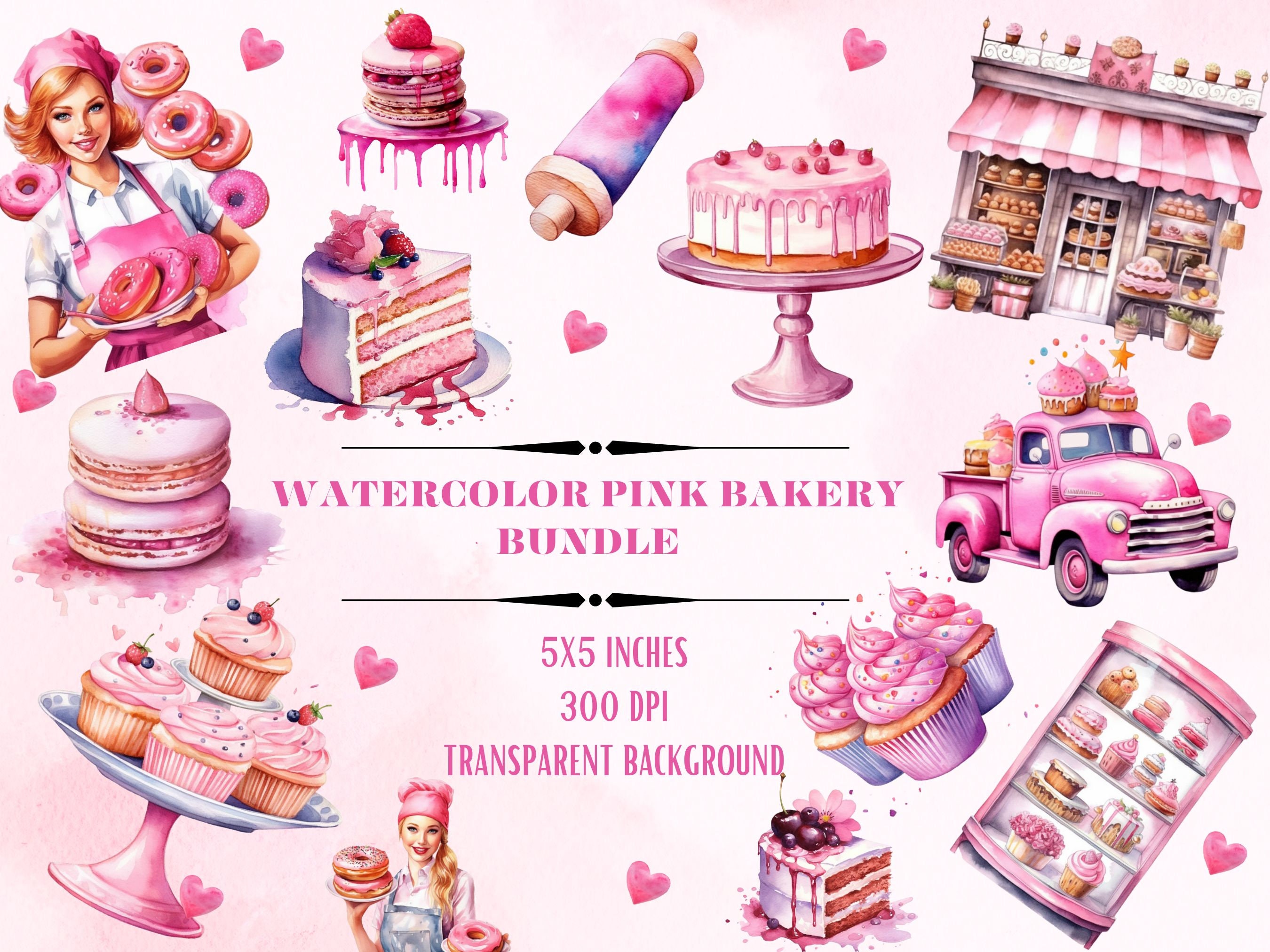 Watercolour Pink Sweet Treats Clipart, PNG Digital Image Downloads for ...