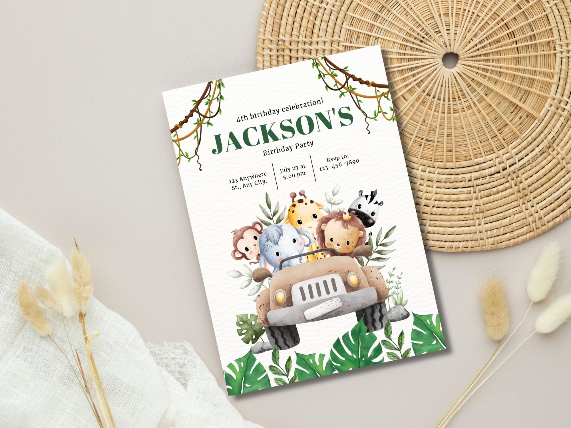 EDITABLE Safari Birthday Invitation, Jungle Animals Invitations, Wild ...