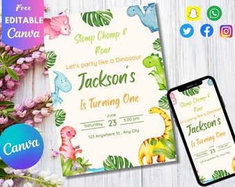 Editable Dinosaur Birthday Invitation Dino Party Editable Template ...