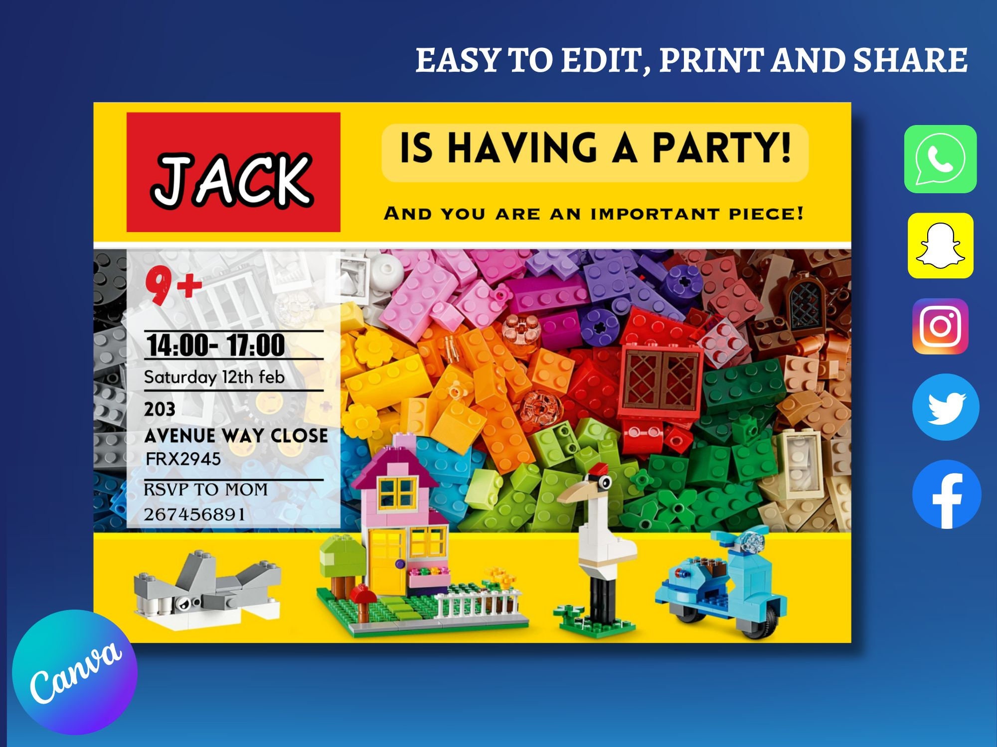 Building Block Invitation, Printable Birthday Party Invitations ...