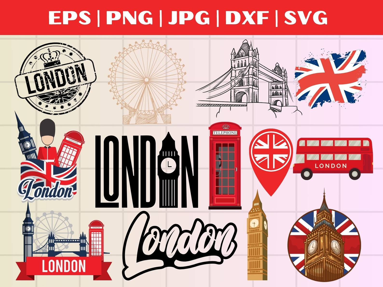 London Svg Bundle London Eye Svg London Bridge Svg London Illustration ...