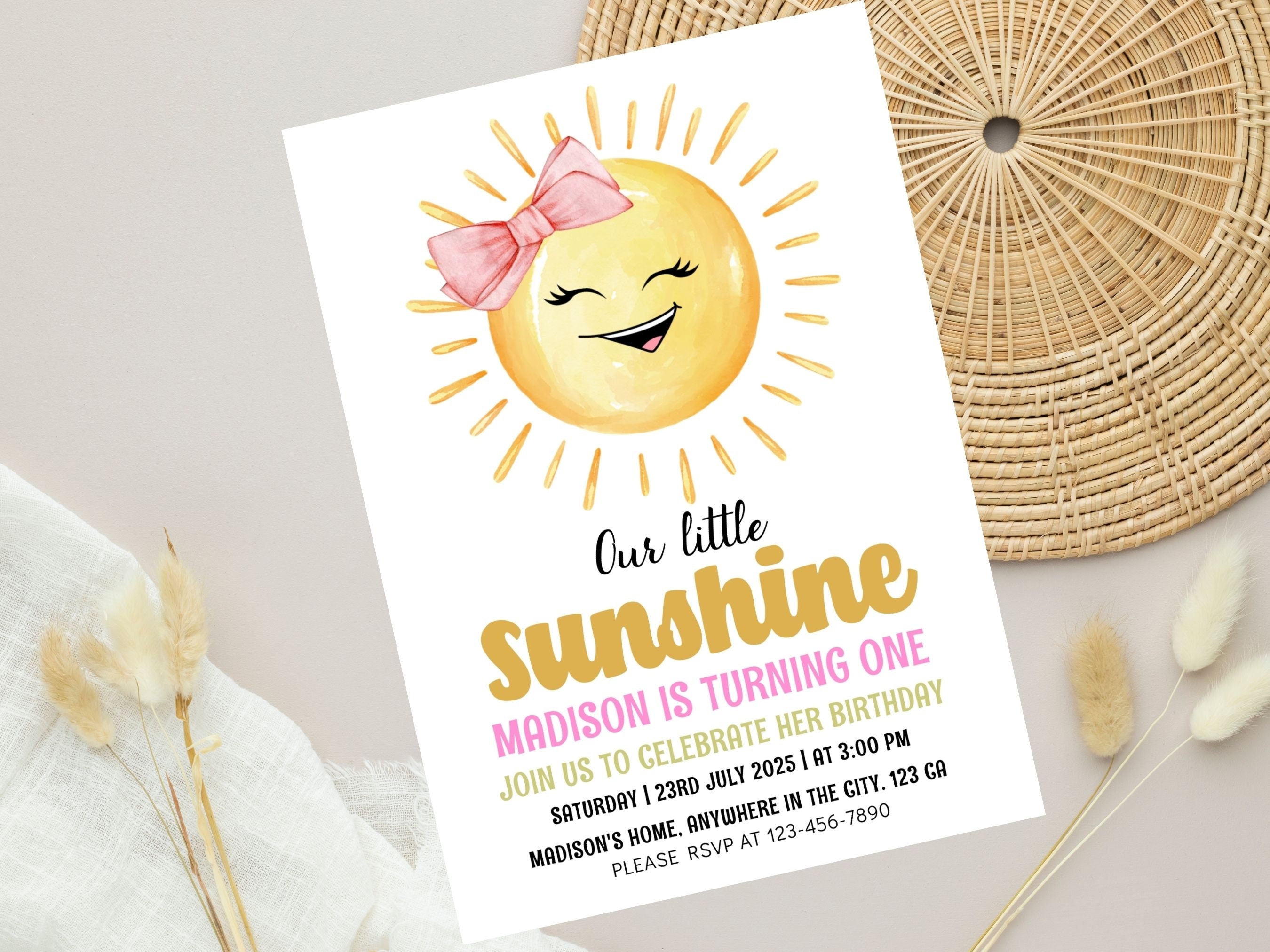 Editable Sunshine Birthday Invitation Template, Our Little Sunshine ...