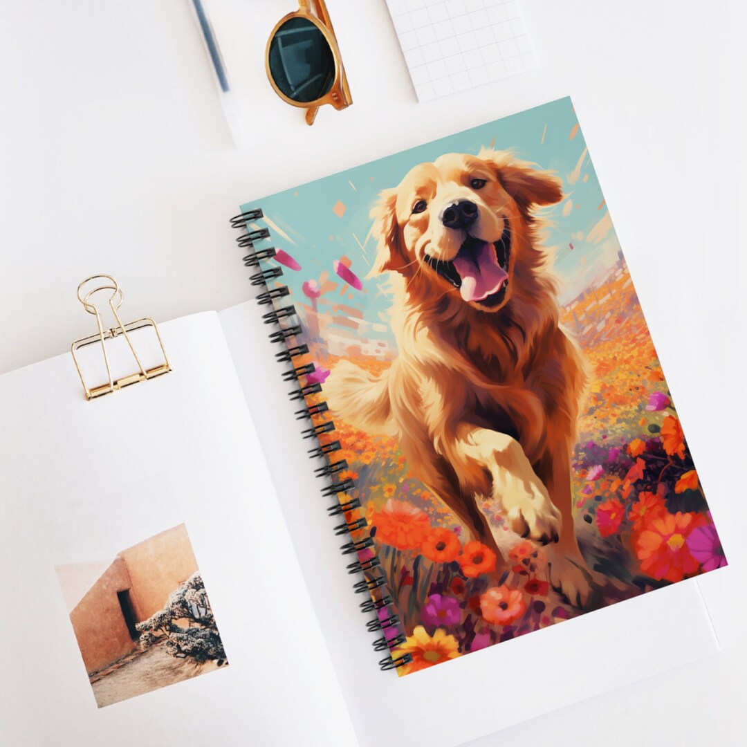 Golden Retriever | Flowers | Spiral Journal | Writing Notebook | Lined ...