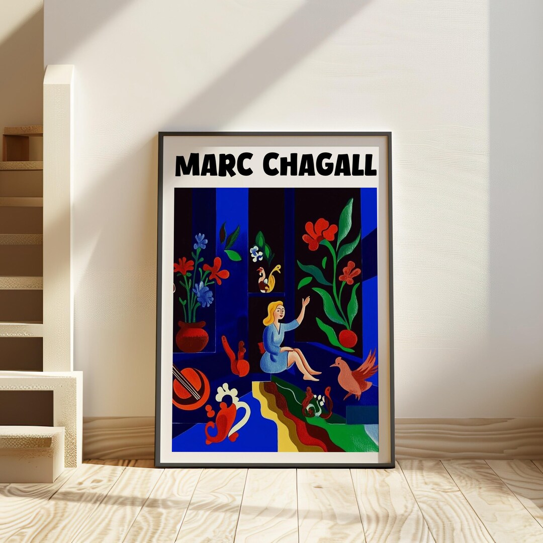 Marc Chagall Inspired Cubism Art Poster Whimsical Composition Nature ...