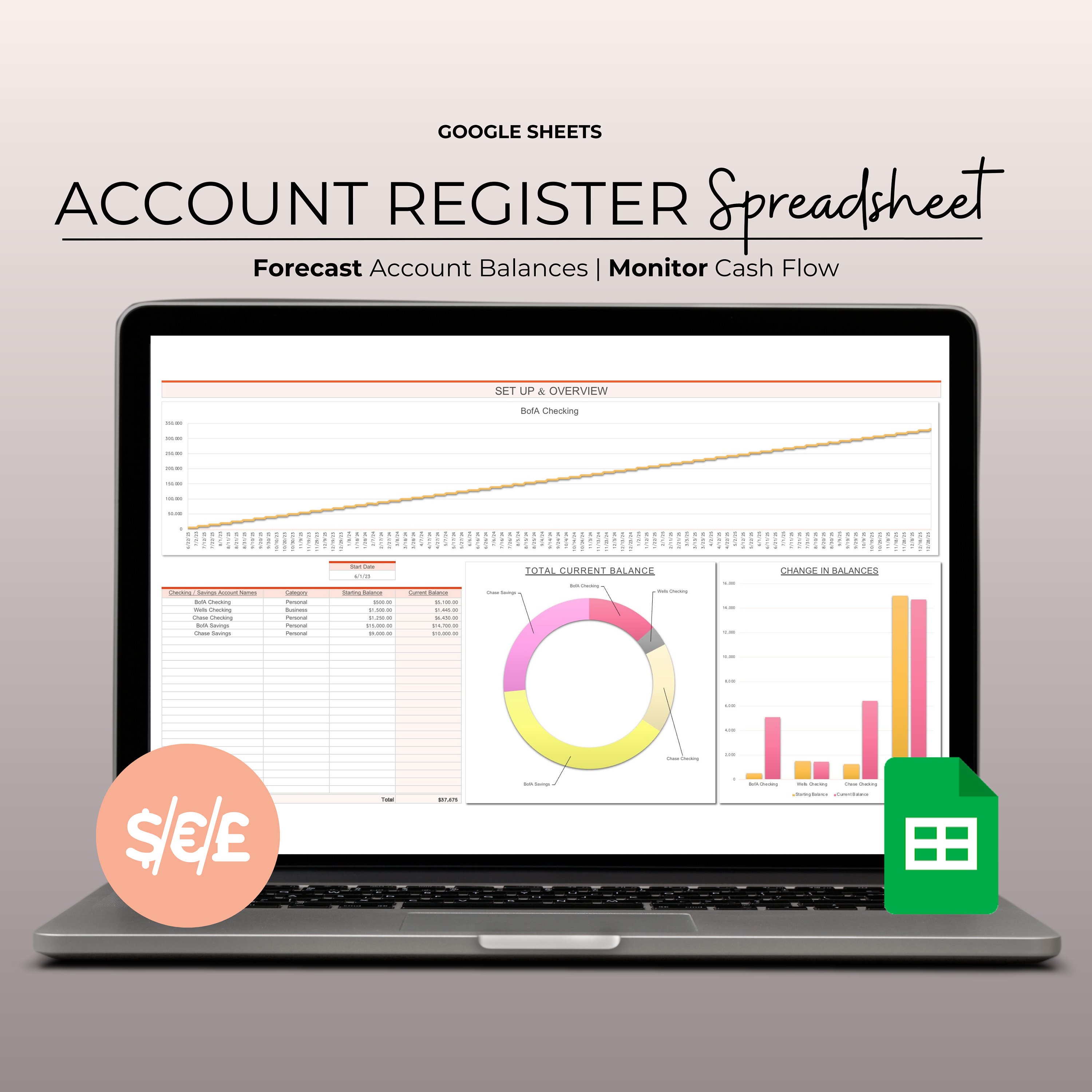 Account Register Spreadsheet Google Sheets Template Sinking - Etsy