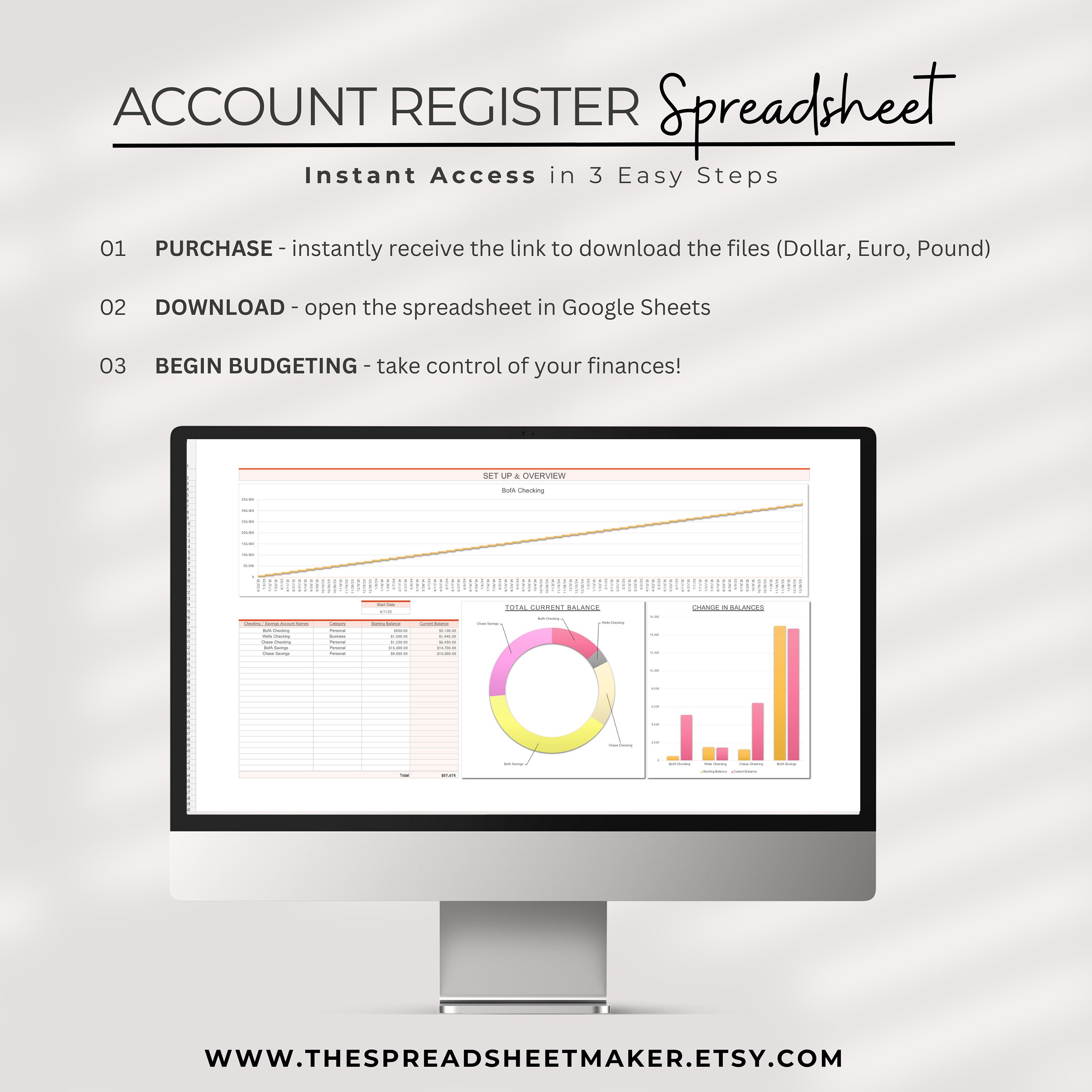 Account Register Spreadsheet Google Sheets Template Sinking - Etsy