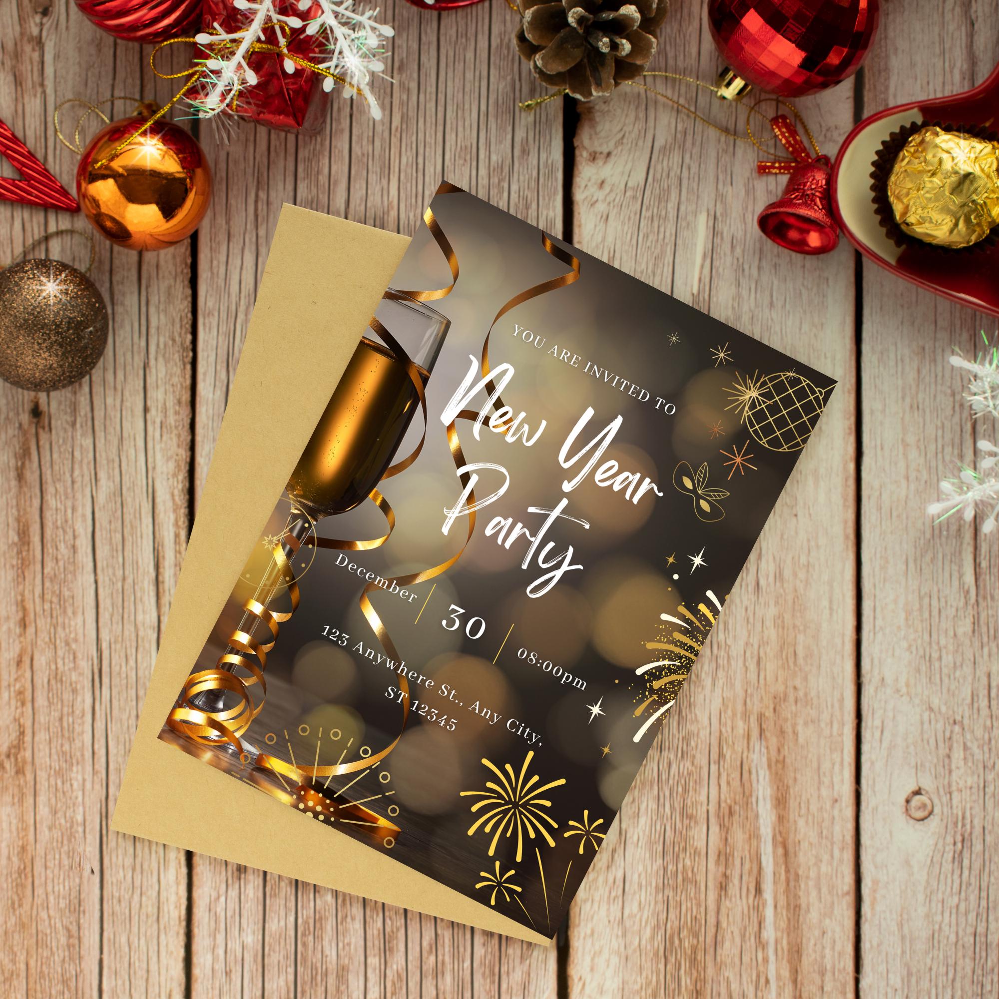 Elegant New Year Party Invitation Card, Celebratory Invite, Festive ...