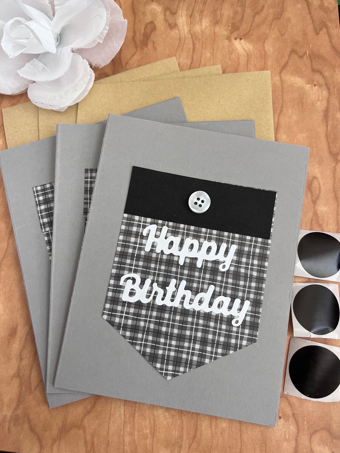 3 Birthday Cards for Men. Cardstock Pocket With Single Button. Dress ...