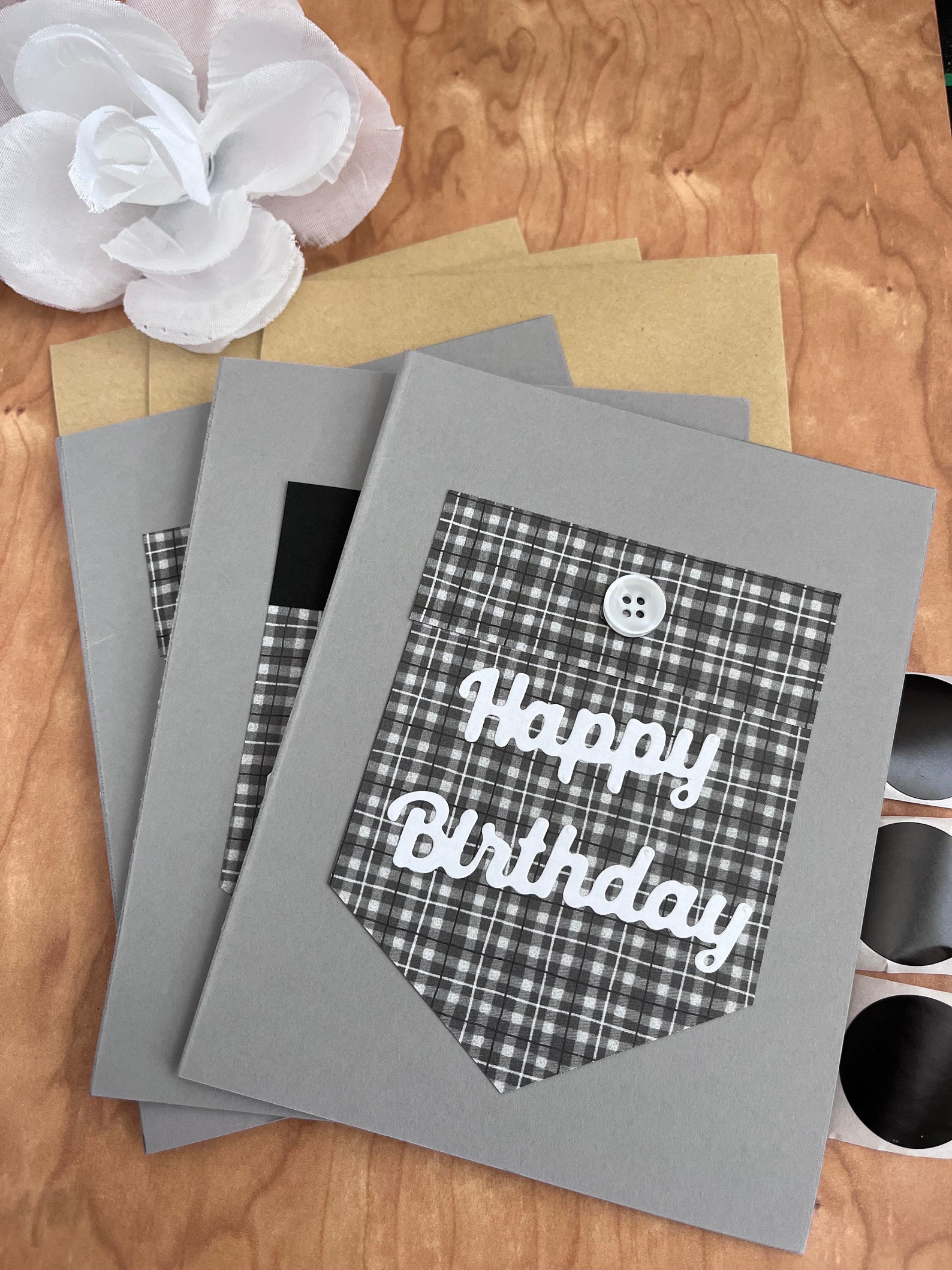 3 Birthday Cards for Men. Cardstock Pocket With Single Button. Dress ...