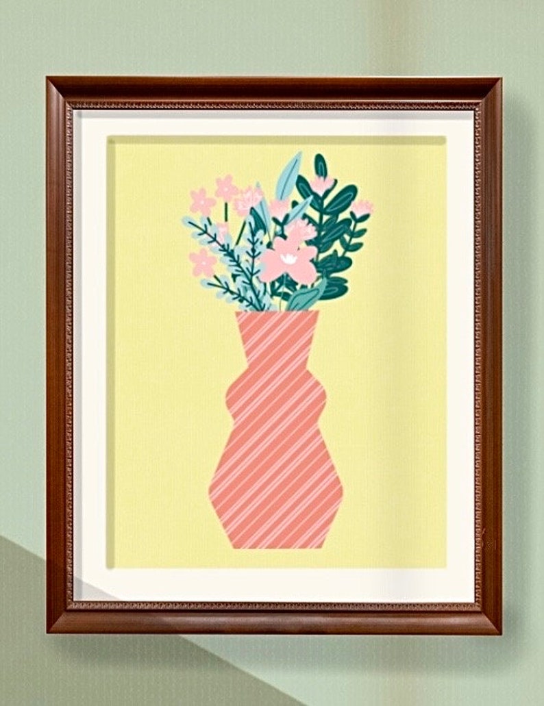 2D Modern Art Style Vase of Flowers Art Print Digital File Download - Etsy