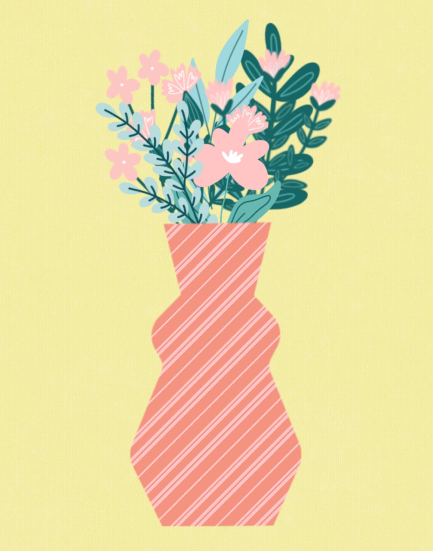 2D Modern Art Style Vase of Flowers Art Print Digital File Download - Etsy