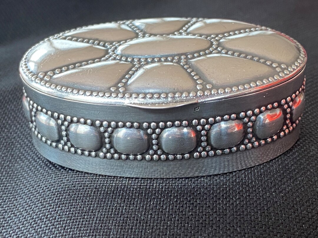 Antique 800 Silver Art Nouveau Pill Box, German Around 1910, Interior ...