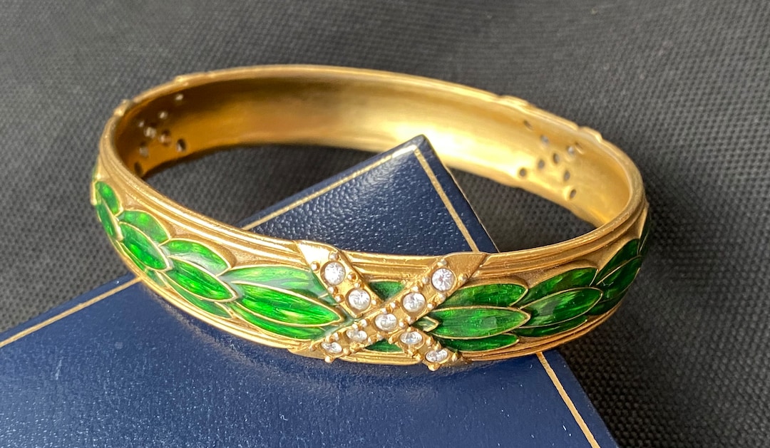 Elegant Green Enamel Bangle, MMA Fbs Metropolitan Museum, Gold Plated ...