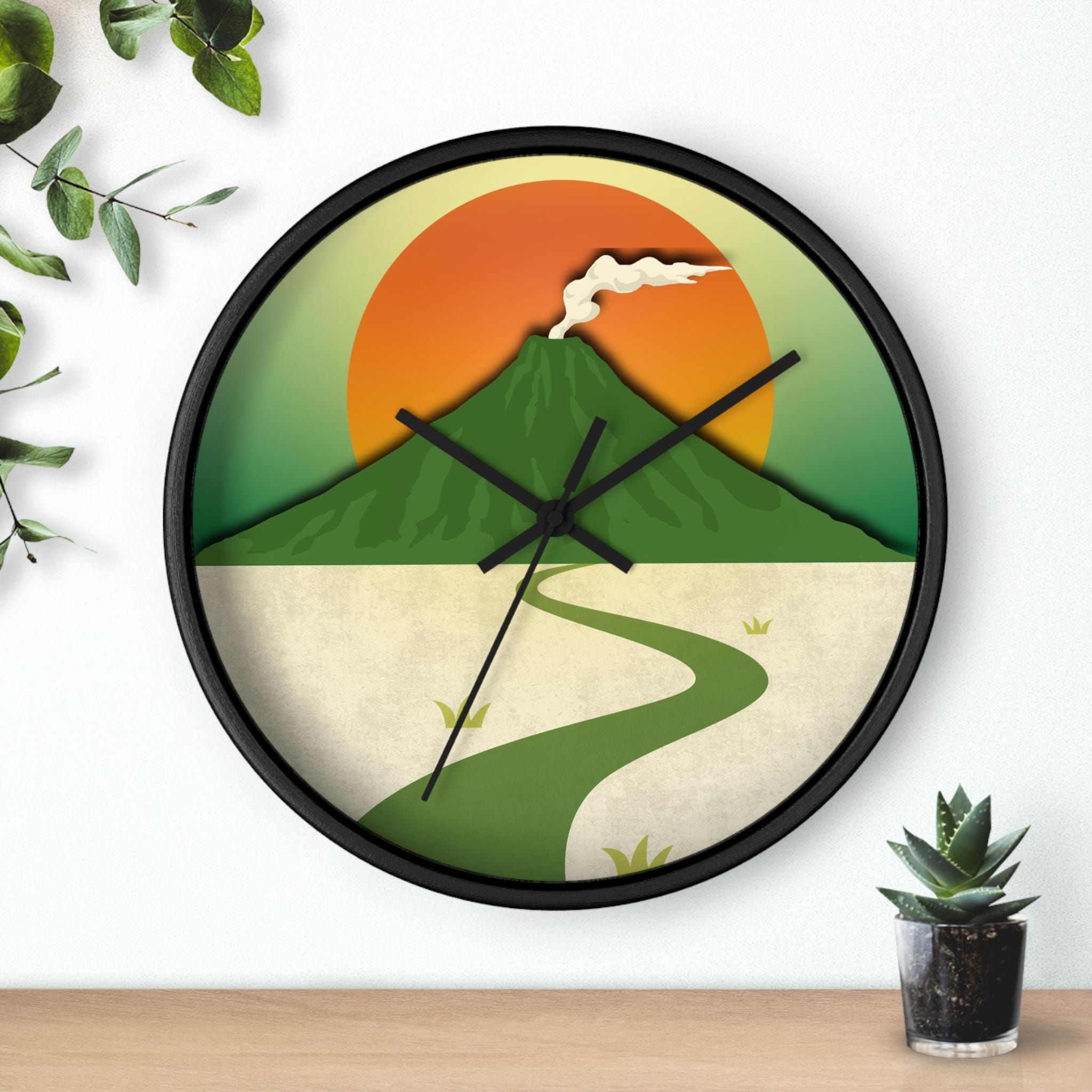 Retro Volcano Wall Clock Unique Minimalist Art Modern Wooden Clock With ...