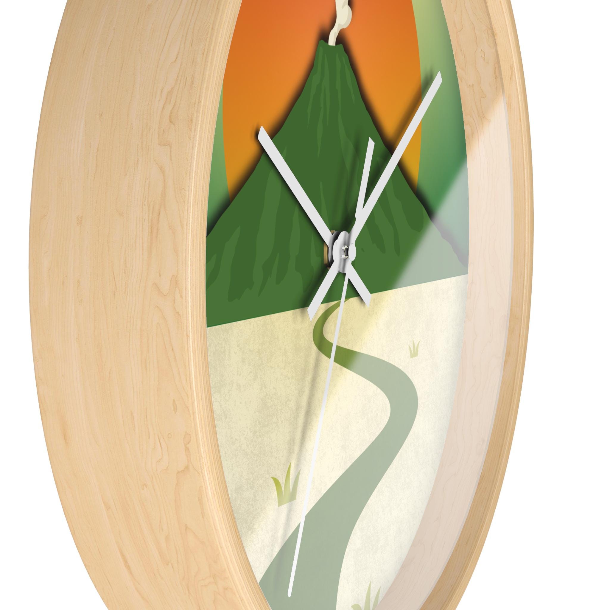 Retro Volcano Wall Clock Unique Minimalist Art Modern Wooden Clock With ...