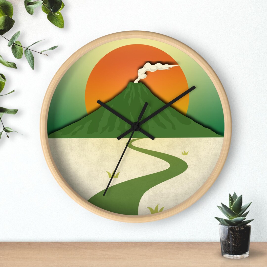 Retro Volcano Wall Clock Unique Minimalist Art Modern Wooden Clock With ...