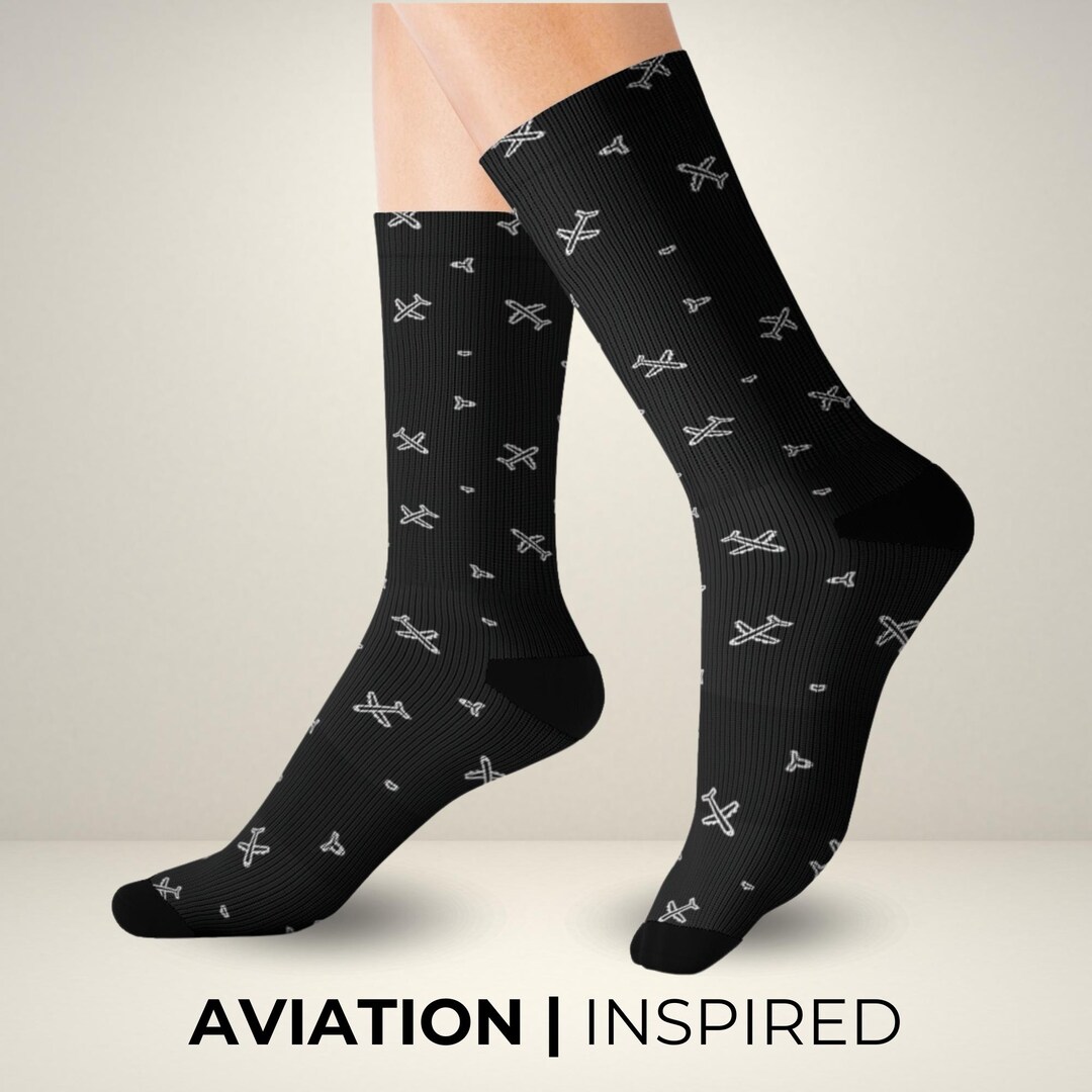 Airplane Pattern Sublimation Socks Fun Aviation Crew Socks Gift for ...
