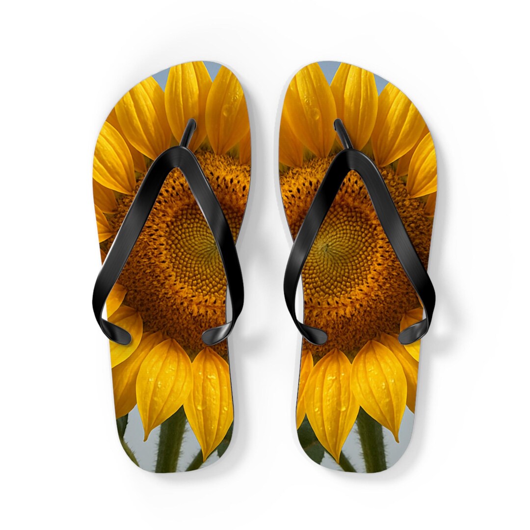 Sunflower Flip Flops, Chic Sandals, Comfort Footwear, Vibrant Floral - Etsy