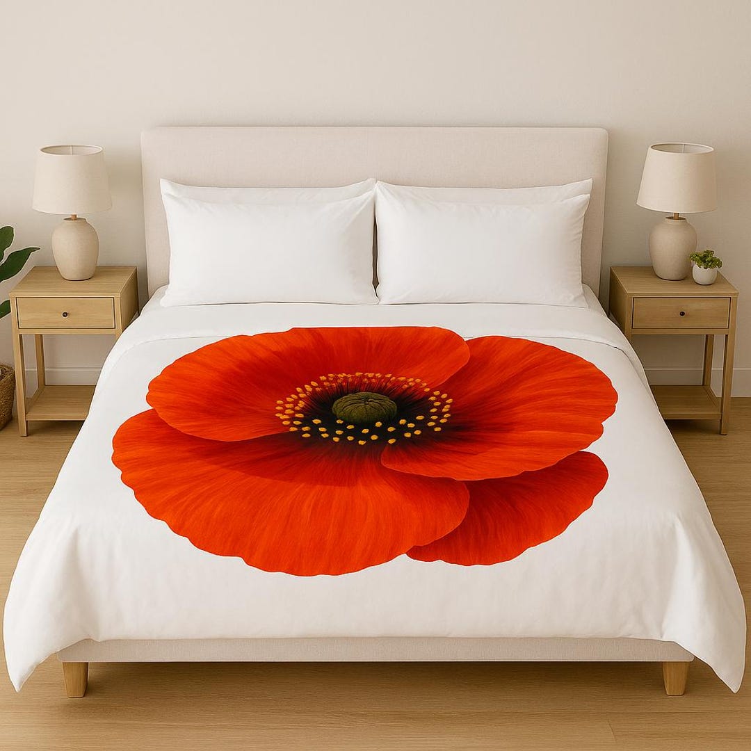 LUXURY Cotton Duvet Cover, Red Poppy Flower, Multiple Sizes, Bold ...