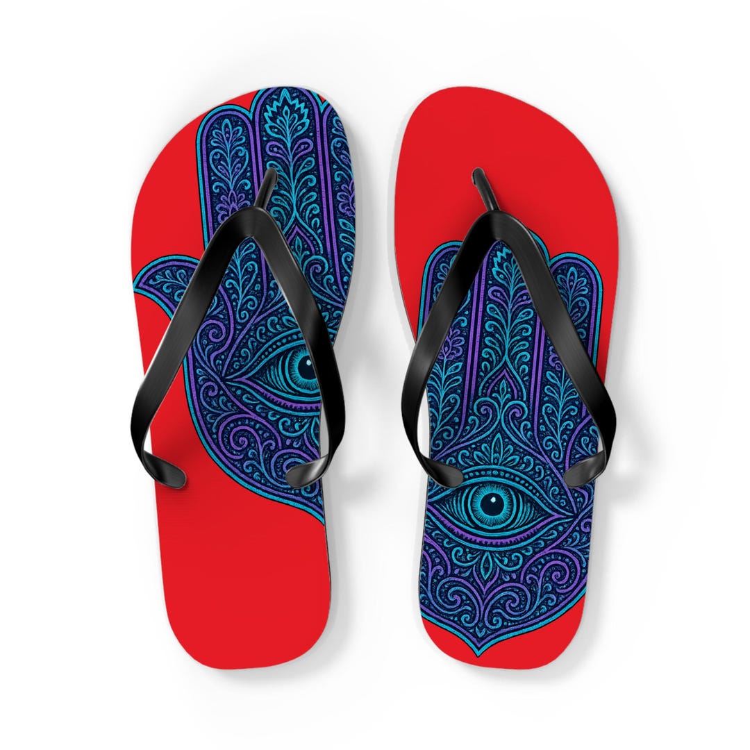 Colorful Hamsa Hand Sandals in Red and Blue for Beach Days - Etsy