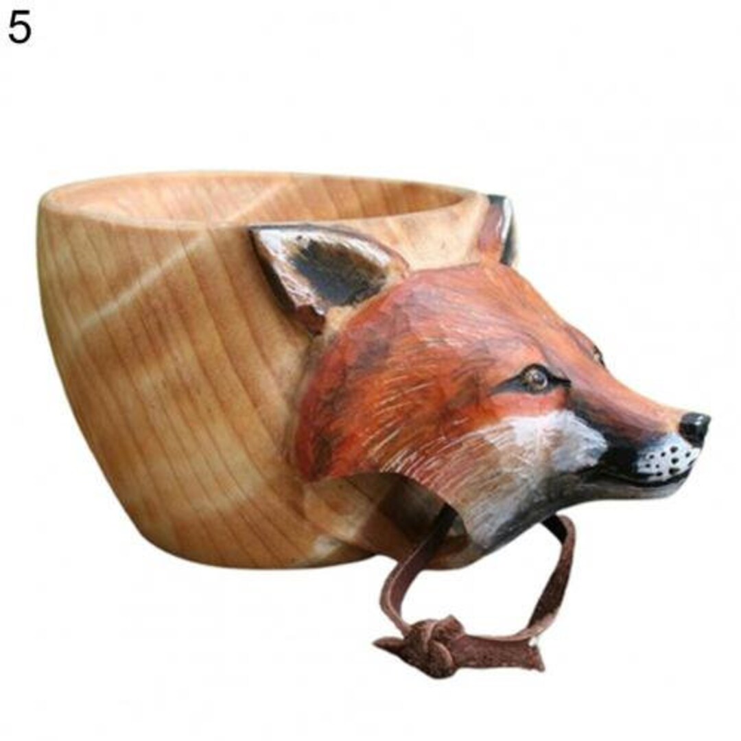 Handmade Wood Carved Water Beer Wine Mug With Fox Head Bushcraft Camp ...