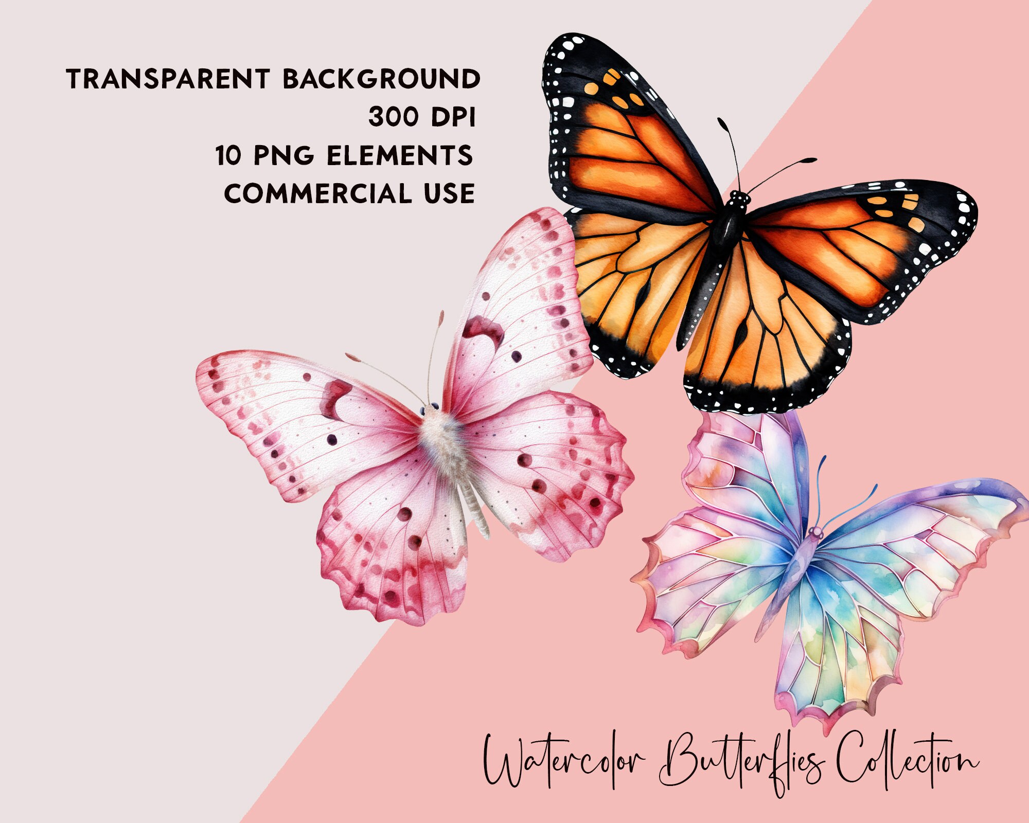 Watercolor Butterflies Clipart, 10 Png Commercial Use, Butterfly ...