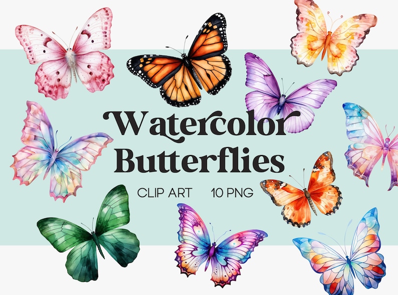 Watercolor Butterflies Clipart, 10 Png Commercial Use, Butterfly ...