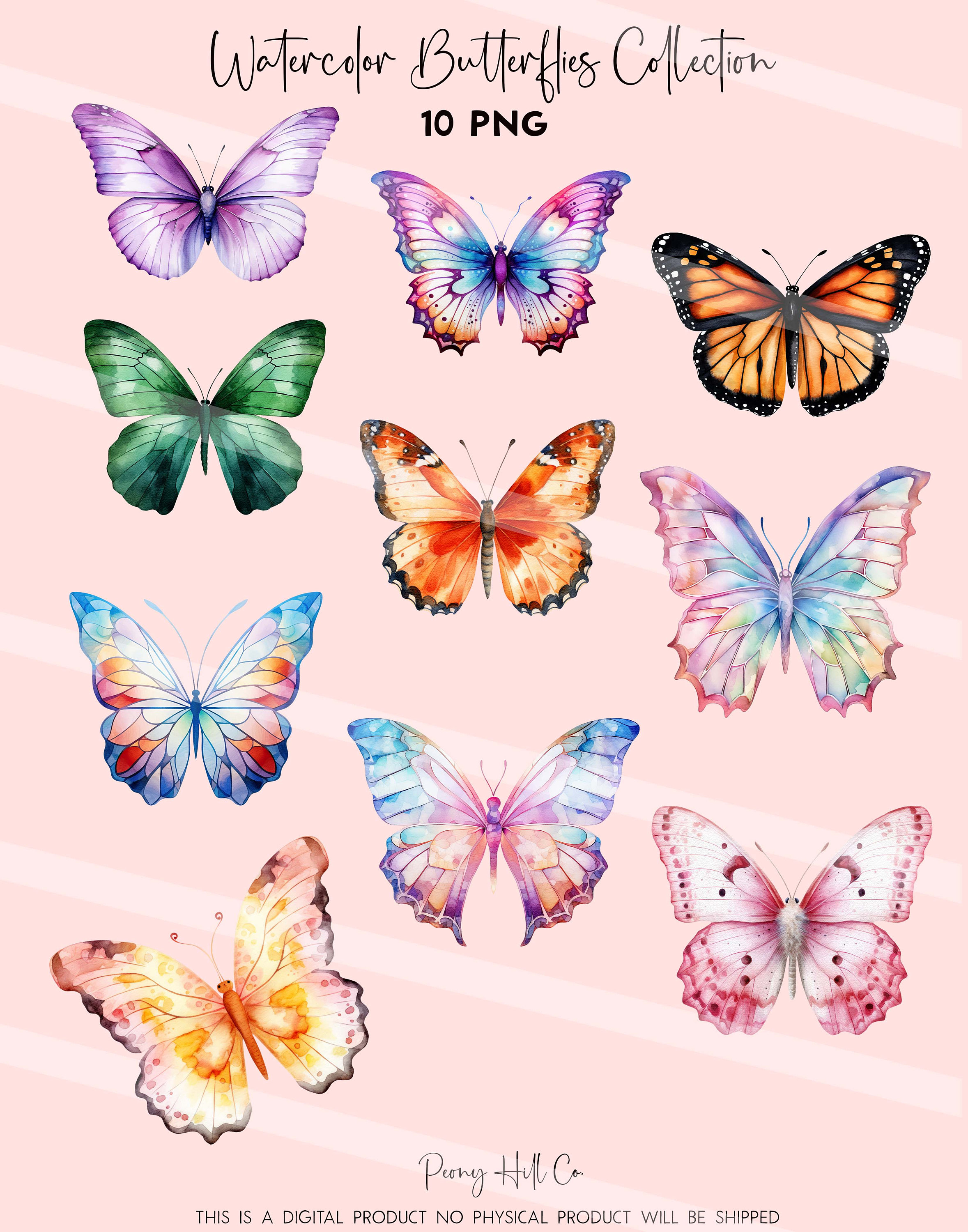 Watercolor Butterflies Clipart, 10 Png Commercial Use, Butterfly ...