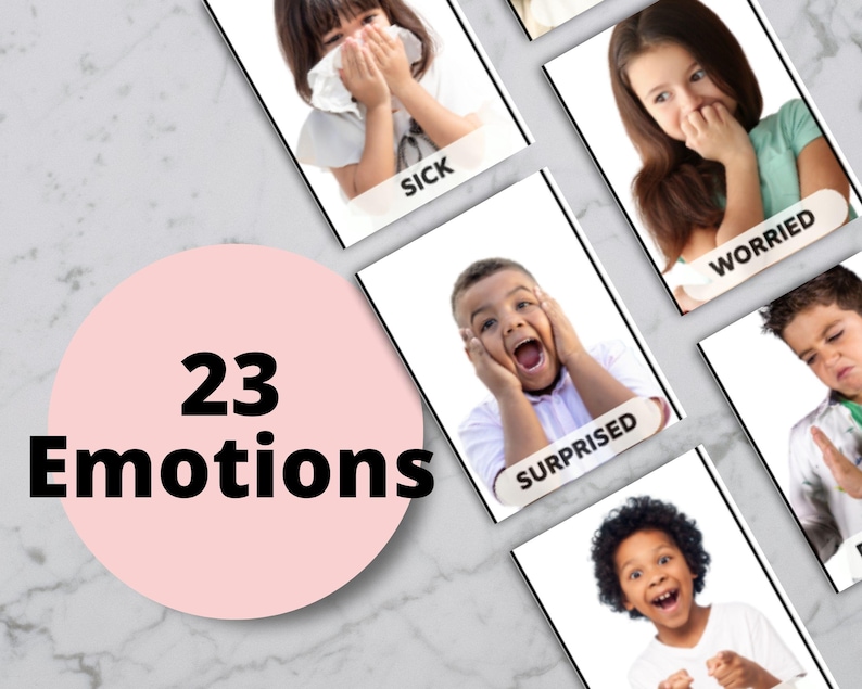 Emotion Flashcards - Toddlers, Preschool, Kindergarten, Montessori - 23 ...