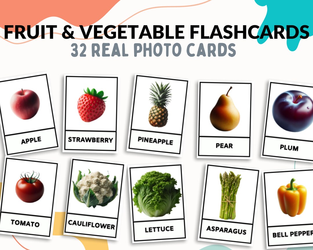 Fruit & Vegetable Flashcards Montessori 3 Part Cards Toddlers ...