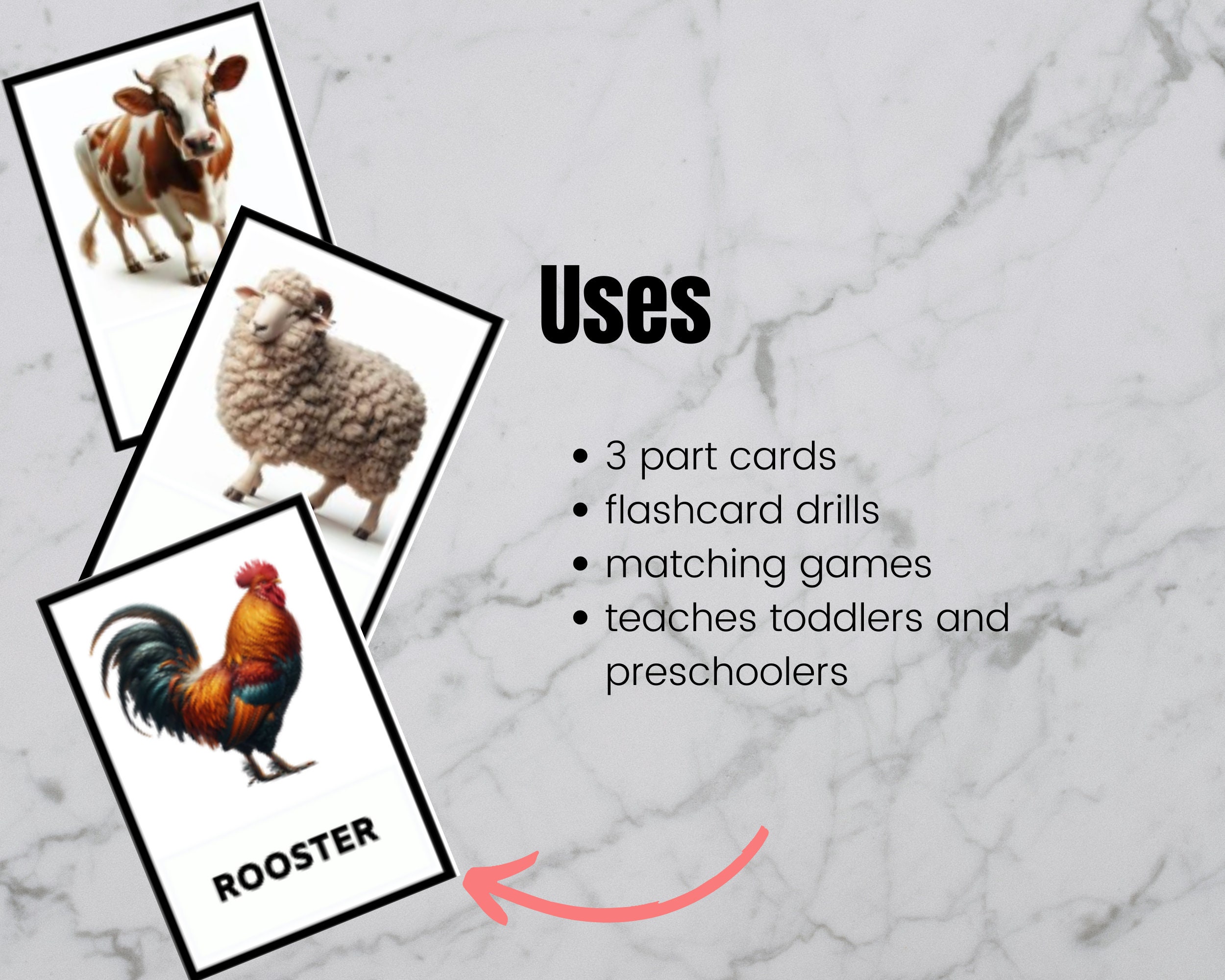 Farm Animal Flashcards Montessori 3 Part Cards Nomenclature Cards ...