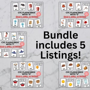 CVC Flashcards BUNDLE - 3 Part Cards - Spelling and Reading Activity ...