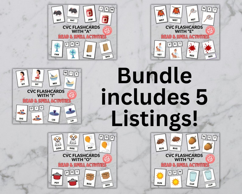 CVC Flashcards BUNDLE - 3 Part Cards - Spelling and Reading Activity ...