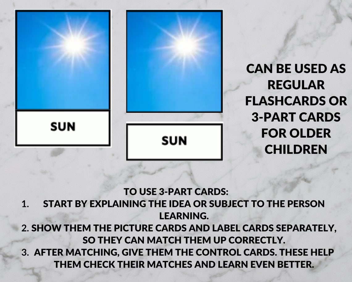 Weather Flashcards Montessori 3 Part Cards Toddlers, Preschool ...