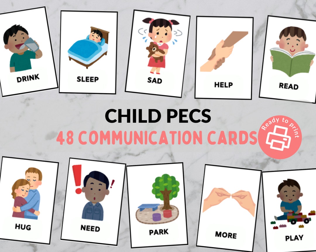 Child PECS 48 Communication Cards for Non-verbal, Speech Delay & Autism ...