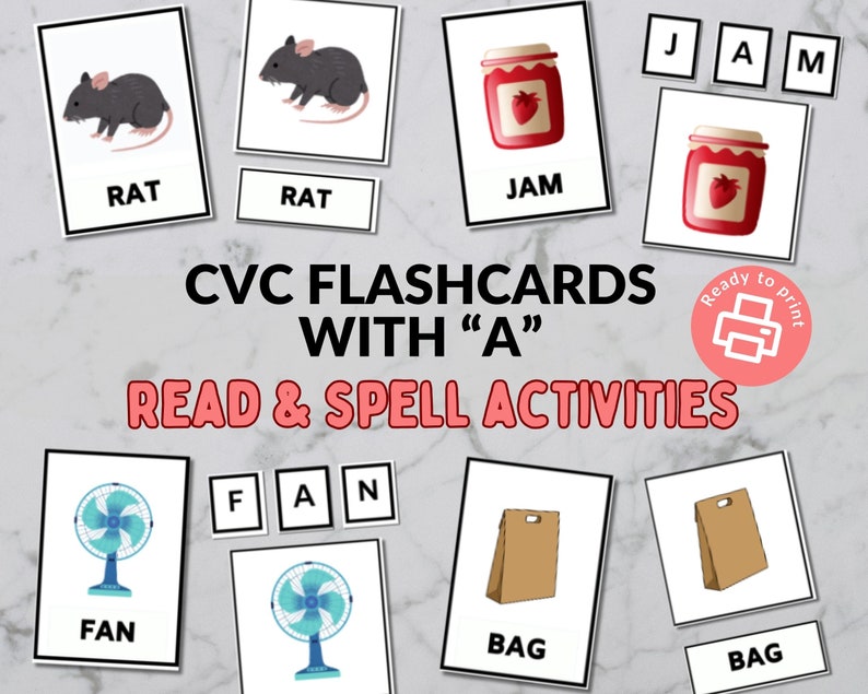 CVC Flashcards With A - 3 Part Cards - Spelling and Reading Activity ...