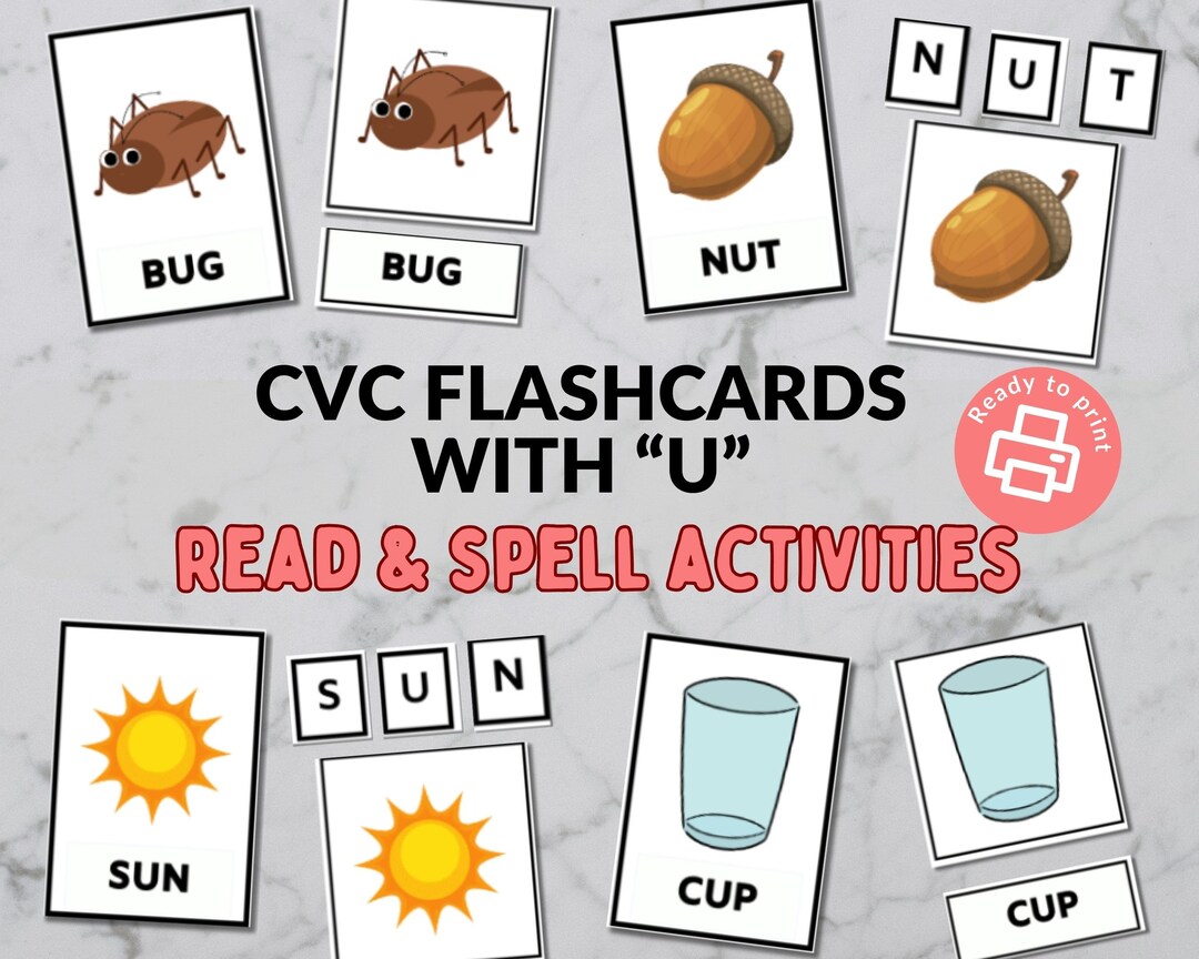 CVC Flashcards With U - 3 Part Cards - Spelling and Reading Activity ...