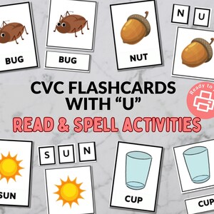 CVC Flashcards With U - 3 Part Cards - Spelling and Reading Activity ...