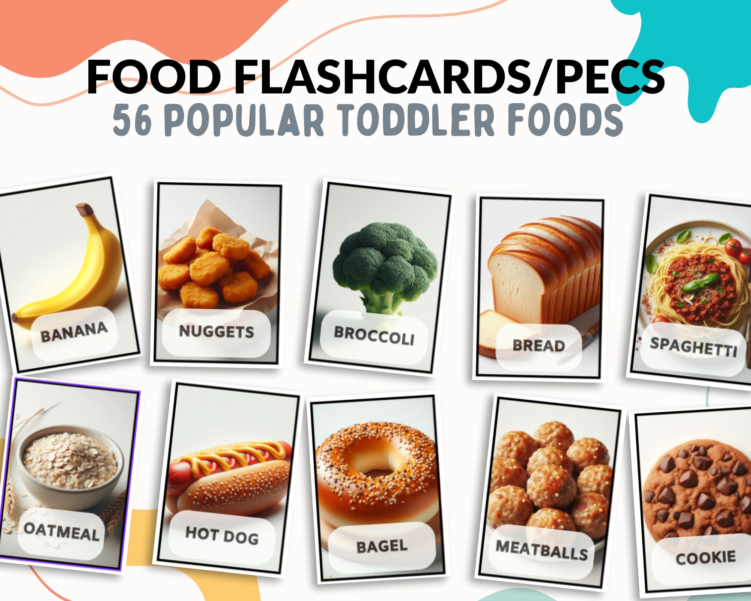 Food Flashcards PECS 56 Popular Toddler Foods Help Aid Non-verbal ...