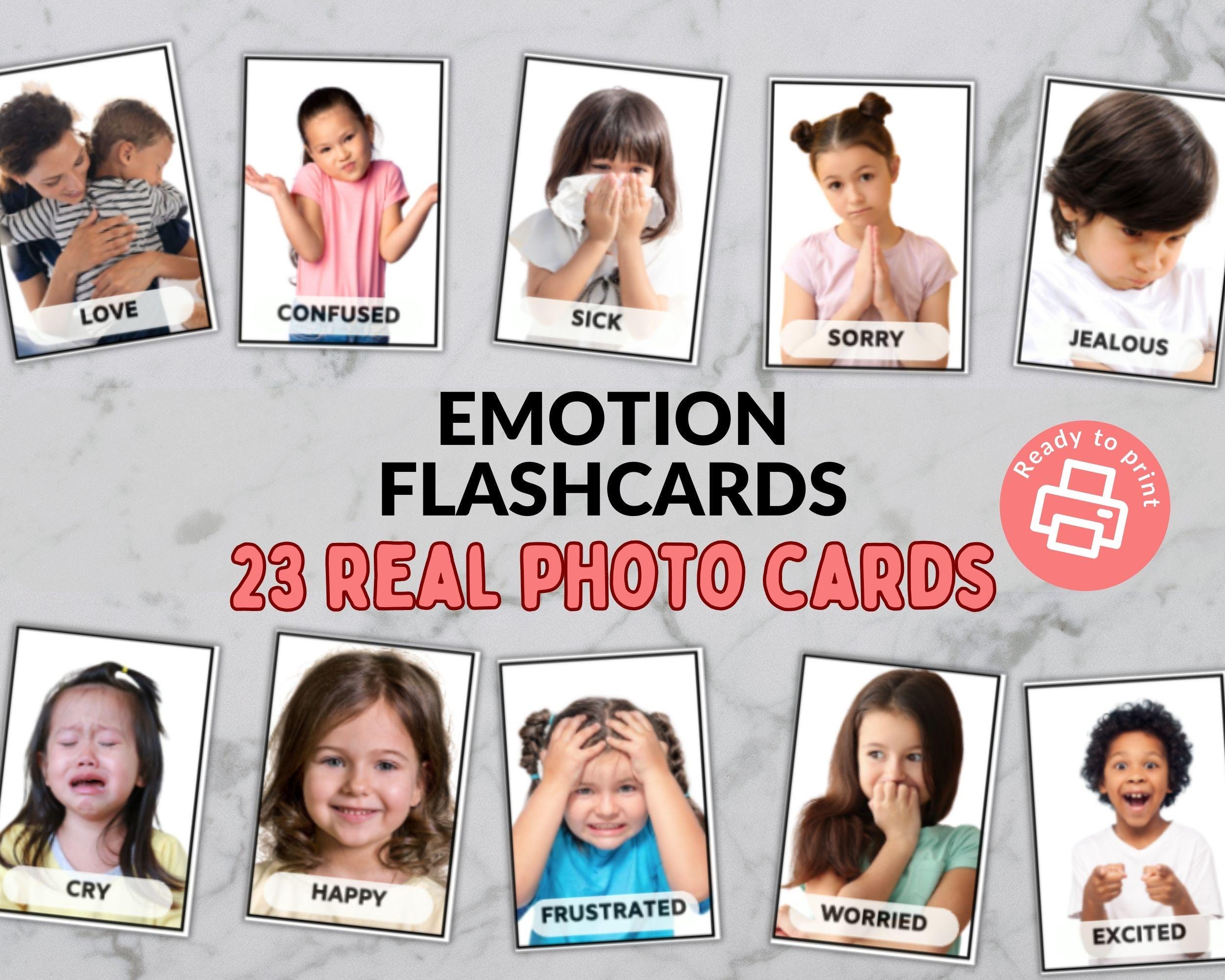 Emotion Flashcards - Toddlers, Preschool, Kindergarten, Montessori - 23 ...