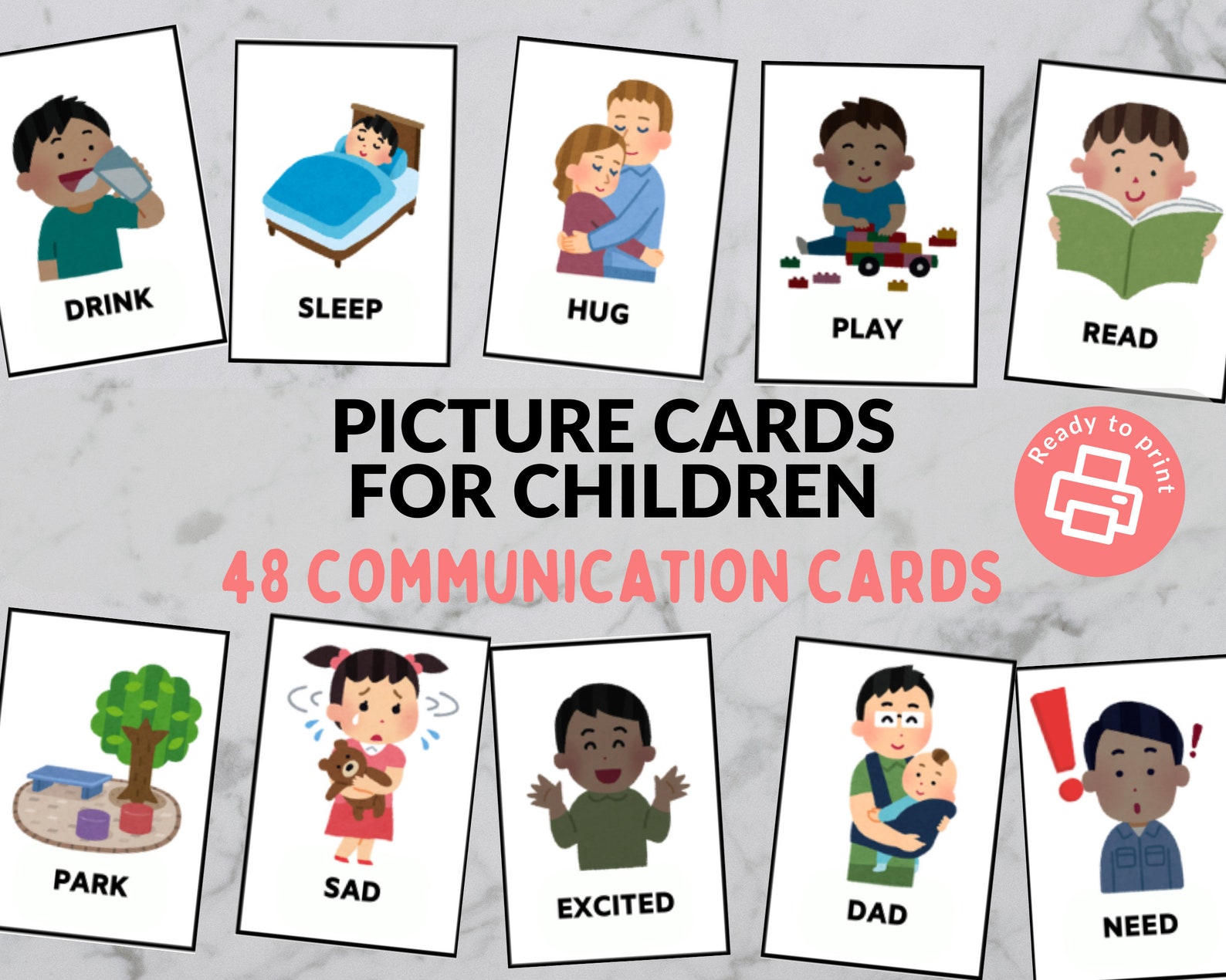 48 Communication Cards for Non-verbal, Speech Delay & Autism ...