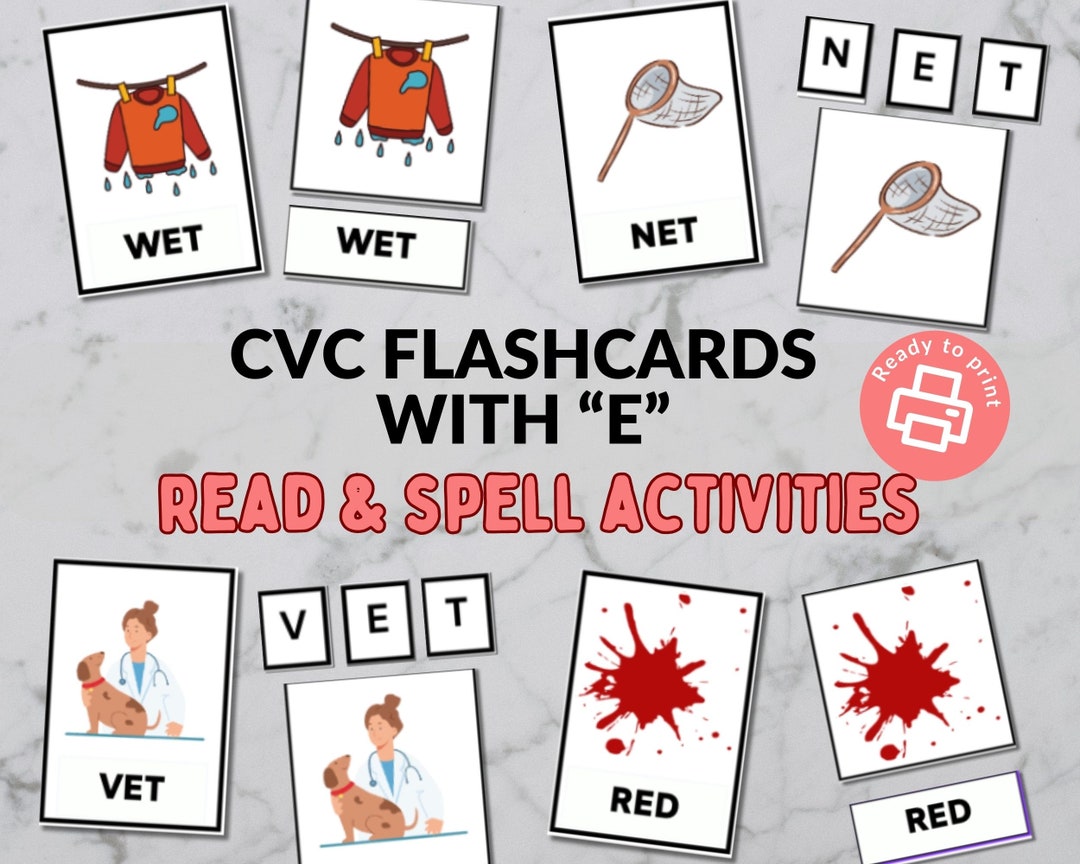 CVC Flashcards With E - 3 Part Cards - Spelling and Reading Activity ...