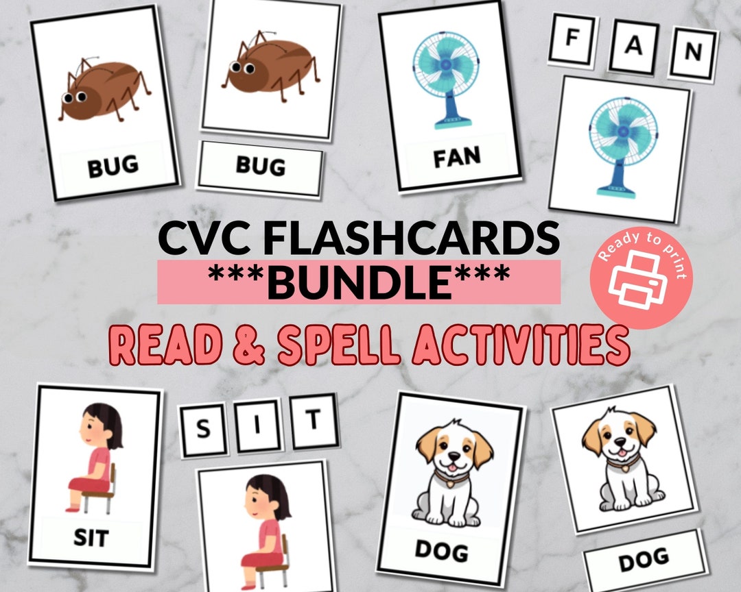 CVC Flashcards BUNDLE - 3 Part Cards - Spelling and Reading Activity ...