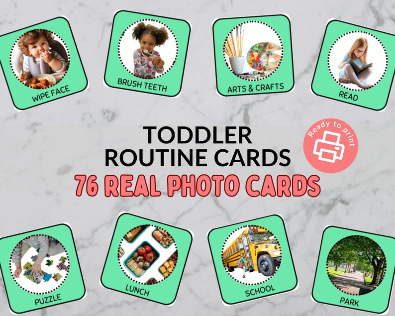 Toddler / Preschool Routine Cards - 76 Real-life Picture Cards for ...
