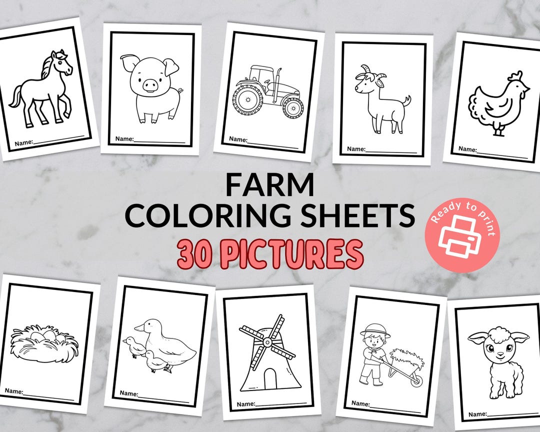 Farm Themed Coloring Sheets - 30 Coloring Book Pages for Toddlers and ...