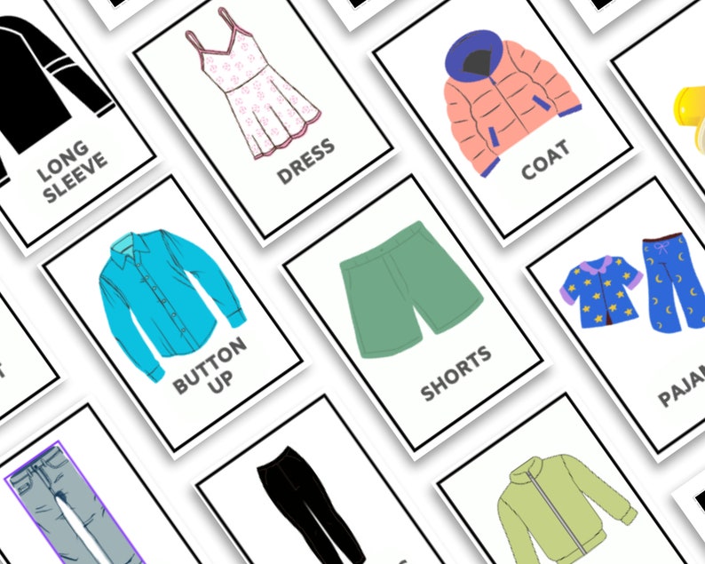 Clothing Flashcards - 32 Cards - Toddlers, Preschoolers - Closet ...